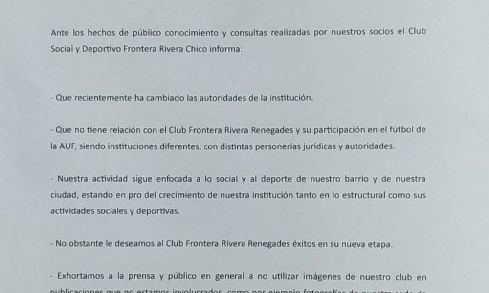 Frontera Rivera Chico comunica que no tiene relación con Frontera ...